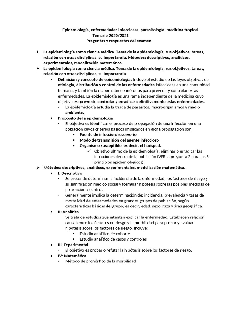 Preguntas y Respuestas del Examen de Epidemiología | PDF | Sistema inmune | Infección