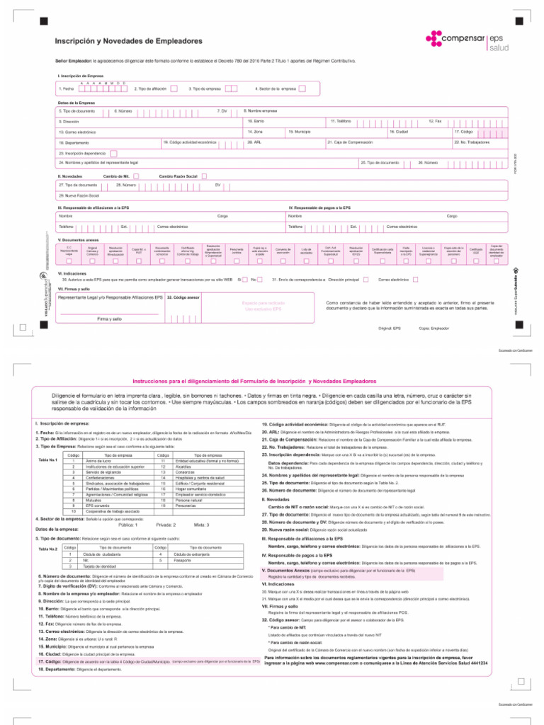Formulario Creacion Empresa Compensar Eps | PDF