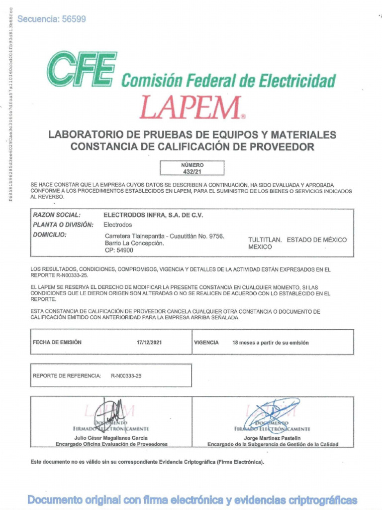 Constancia CFE LAPEM | PDF