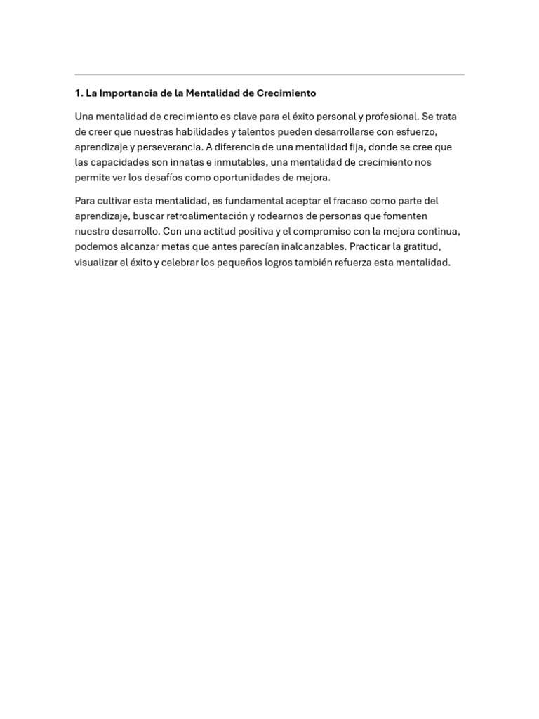 Mentalidad de Crecimiento: Clave del Éxito | PDF