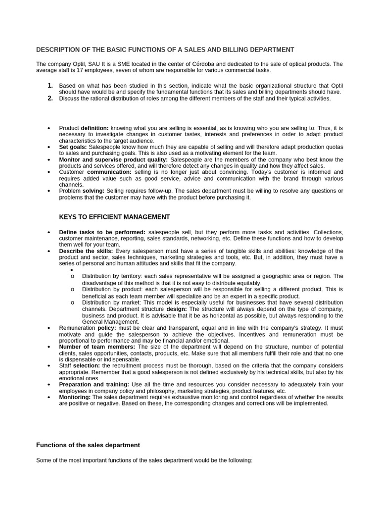 Sales and Billing Department Functions | PDF | Sales | Economies