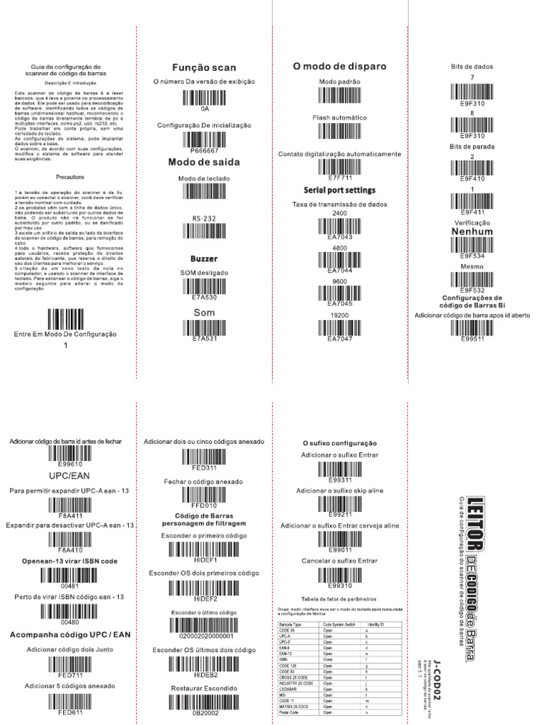 Leitor Cod Barras feasssoJ-COD02 Manual Novo | PDF