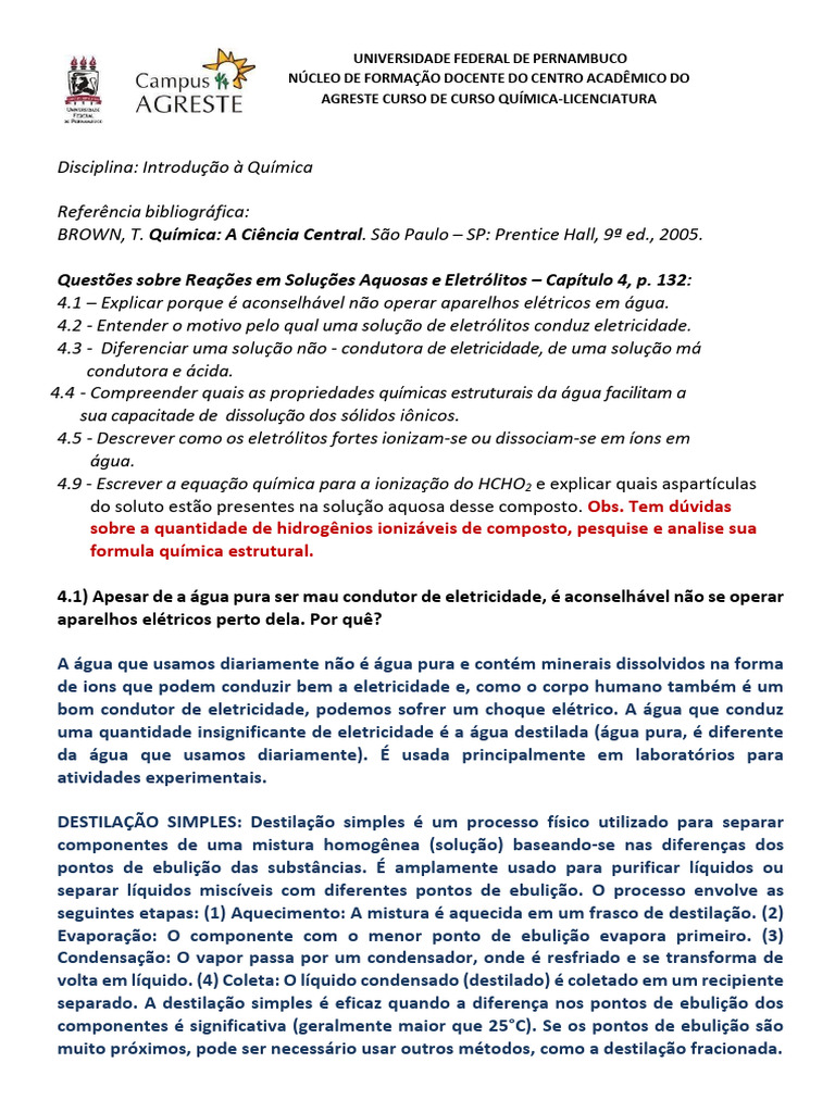 A3 Eltrlitos e Reaes Cido-Base em Soluo Aquosa Resoluo | PDF | Ácido | Solubilidade