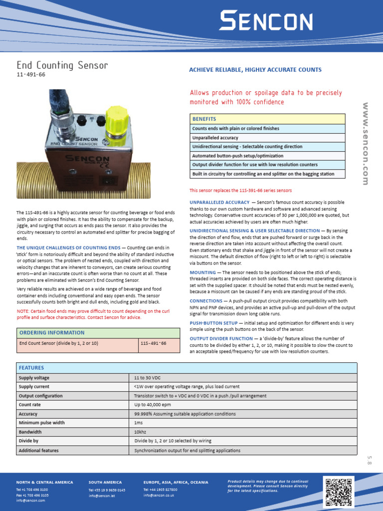 End Counting Sensor 11S-491-66 | PDF | Sensor | Accuracy And Precision