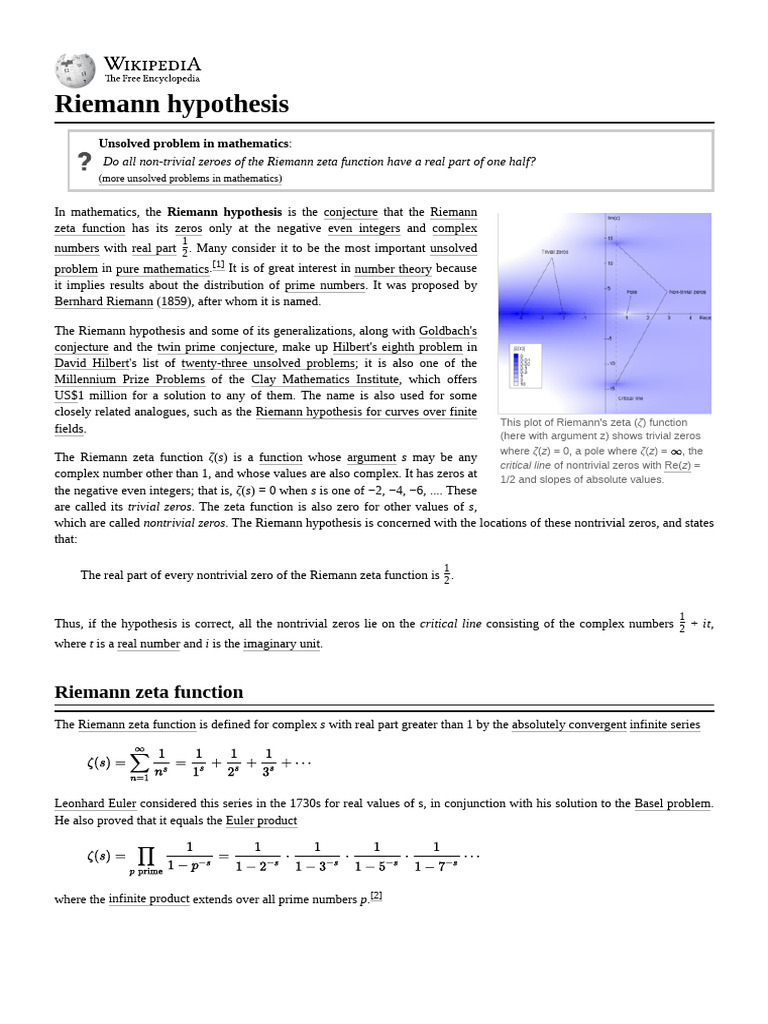 Riemann Hypothesis | PDF | Prime Number | Special Functions