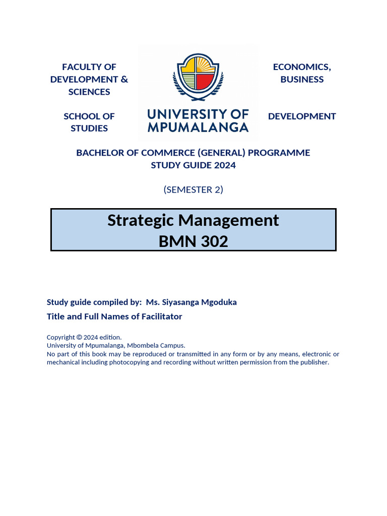 BMN 302 Module Guide 2 | PDF | Educational Assessment | Strategic ...