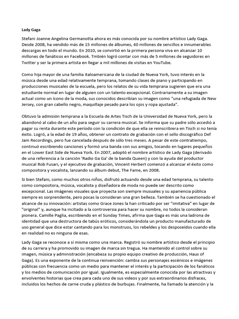 Lady Gaga | PDF | Lady Gaga | Grabación de sonido