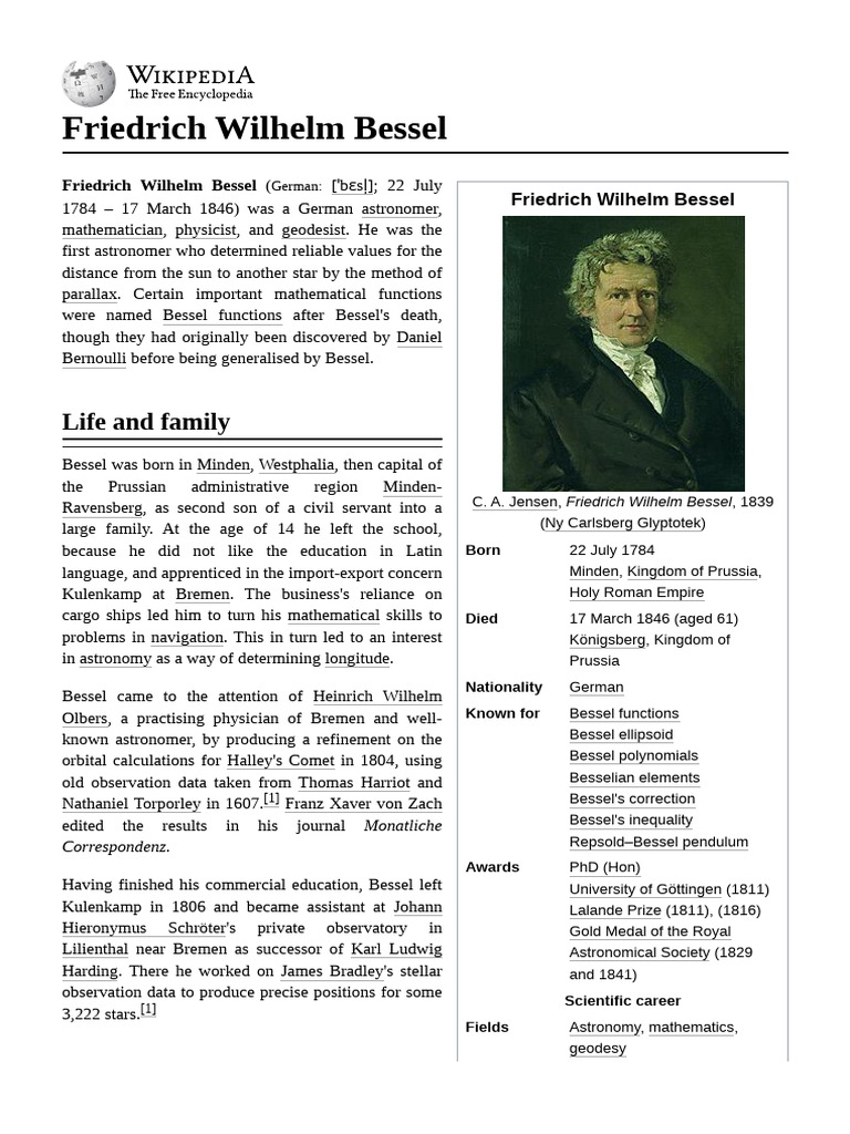Friedrich Bessel: Astronomer & Mathematician | PDF | Astronomy