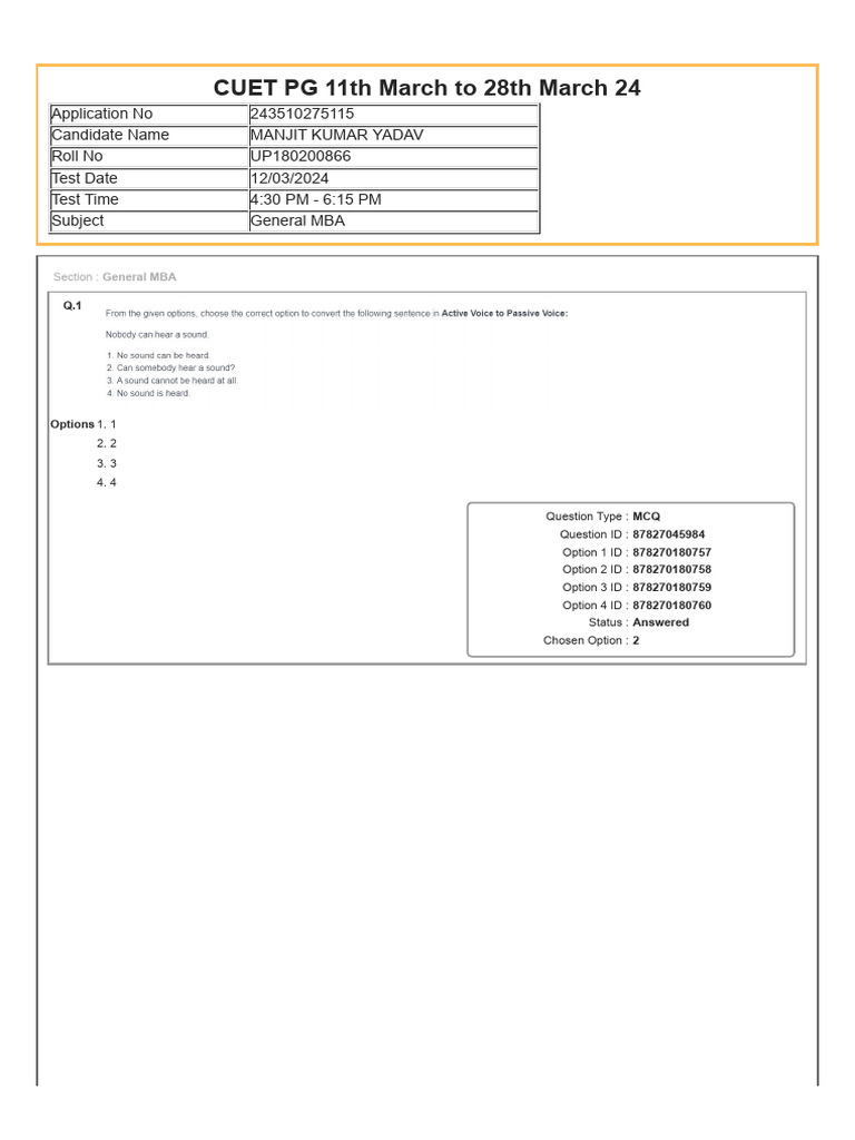 CUET PG 2024 MBA MCQ Answers | PDF | Multiple Choice | Qualifications