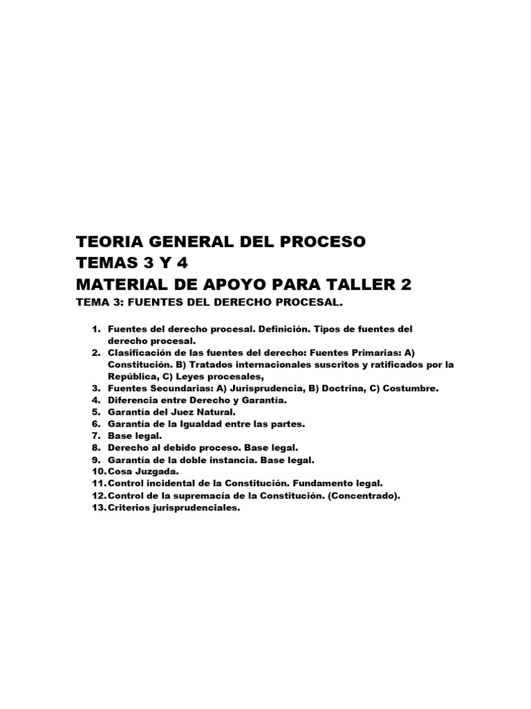 TEORIA GENERAL DEL PROCESO TEMAS 3 Y 4 | PDF | Debido al proceso | Ley procesal