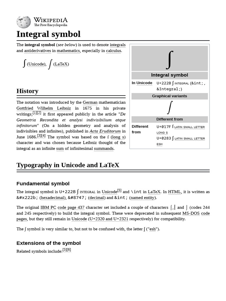Integral_symbol | PDF | Mathematics | Encodings