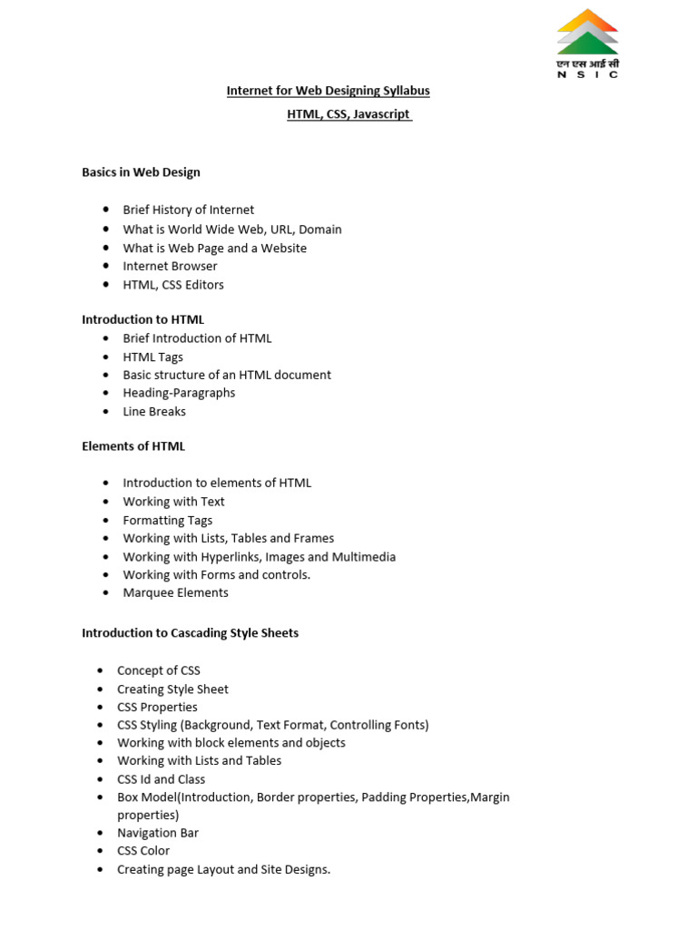 Web Design Syllabus: HTML, CSS, JavaScript | PDF