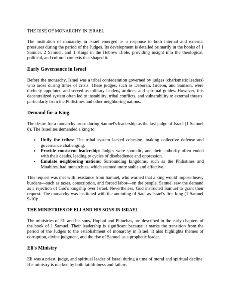 The Rise of Monarchy in Israel | PDF | Samuel | David