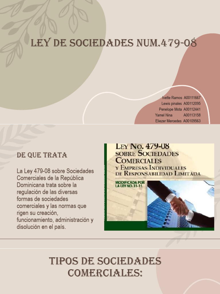 Ley 479-08: Sociedades Comerciales RD | PDF | Sociedad de ...