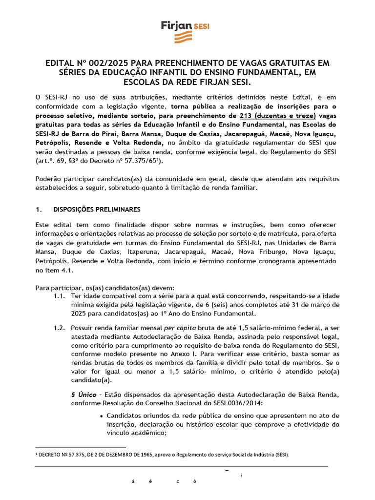 Edital - GRATUIDADE INFANTIL E FUNDAMENTAL VF 2025_0 | PDF