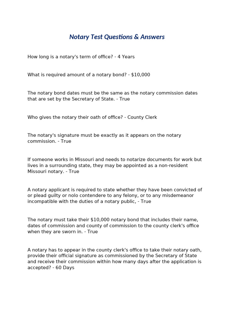 Notary Test Questions & Answers | PDF | Notary Public | Justice