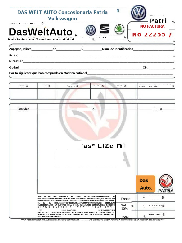 PDF Factura Volkswagen DL - PDF - Vehículo de Motor - Tecnologías Automotrices | PDF