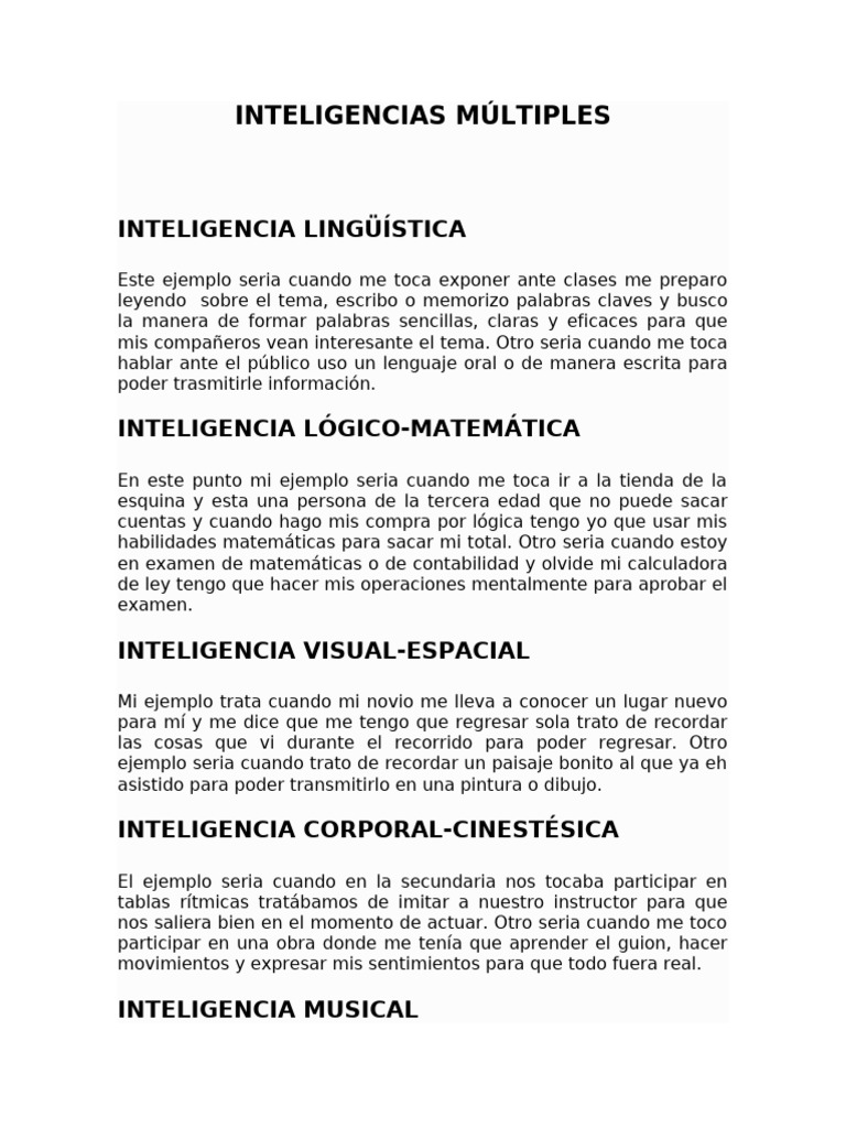 Ejemplos de Inteligencias Múltiples | PDF | Inteligencia