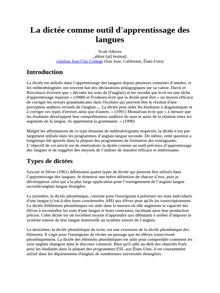 La dictée : outil d'apprentissage efficace | PDF | Langue anglaise ...