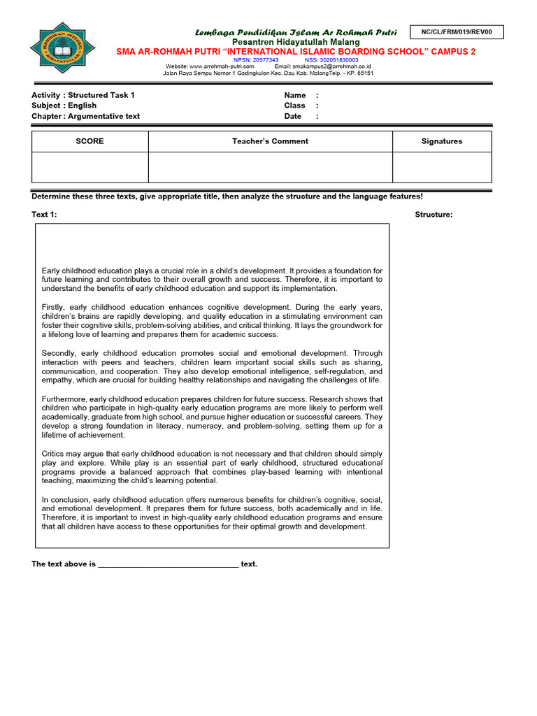 Structured Task XII (Argumentative Text) | PDF | Learning | Sustainability
