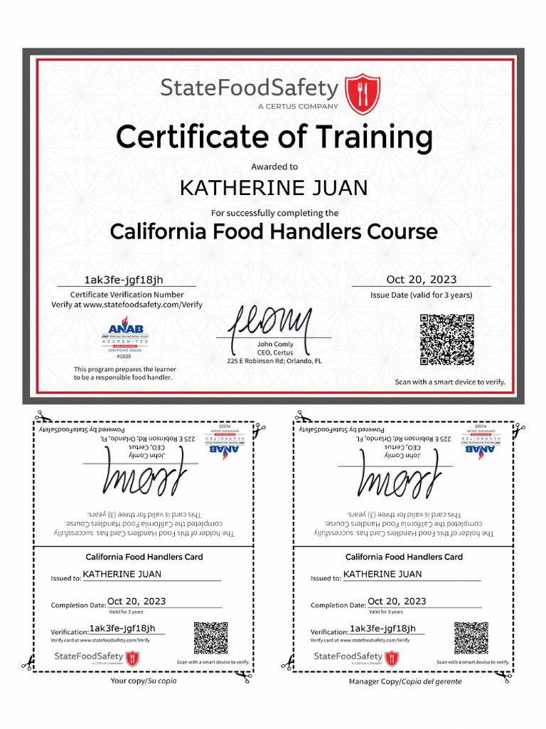 State of California Food Handler Card | PDF