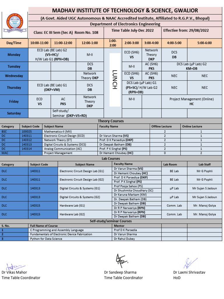 Electronics Engineering Time Table 2022 | PDF | Radio | Digital Technology