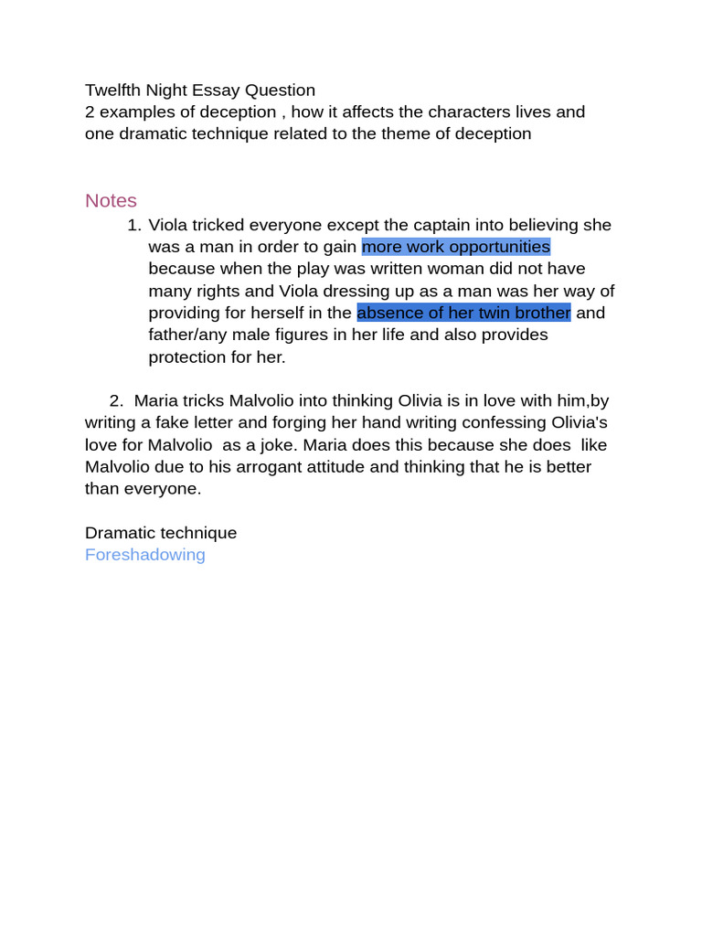 Deception in Twelfth Night | PDF | Twelfth Night