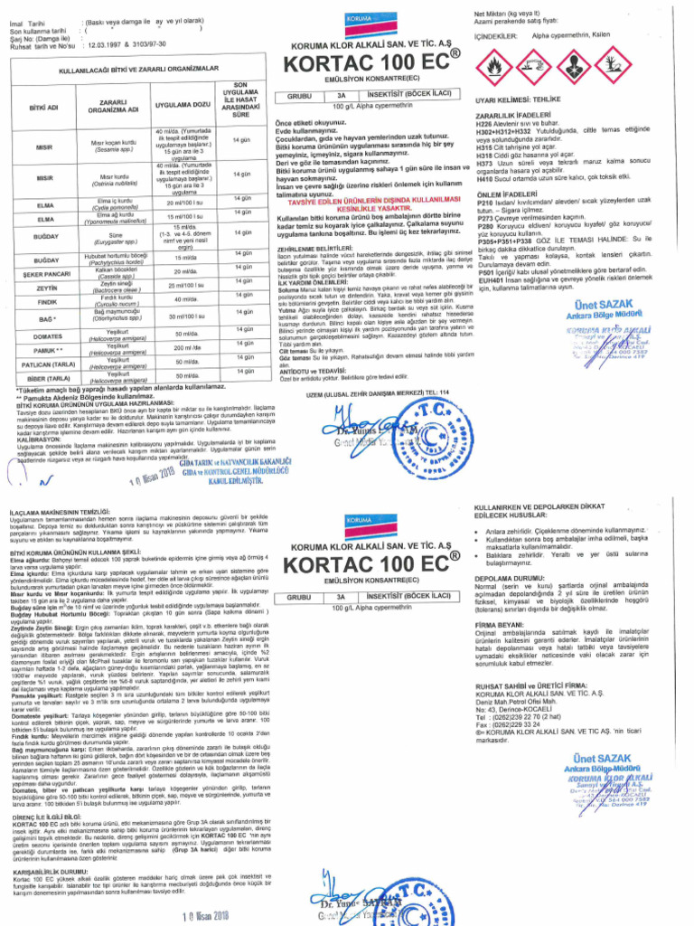 Kortac 100 Ec Ni̇san 2018 Eti̇ket | PDF