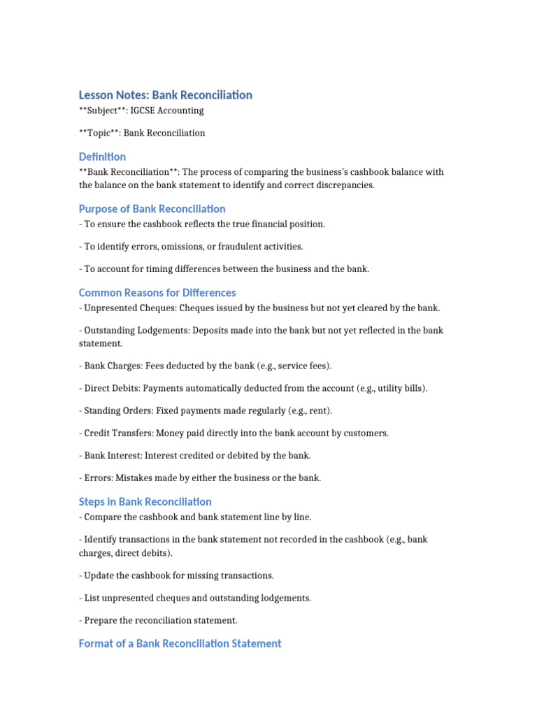 Bank_Reconciliation_Lesson_Notes | PDF