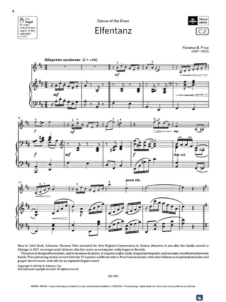 Florence Price Elfentanz piano accompaniment | PDF