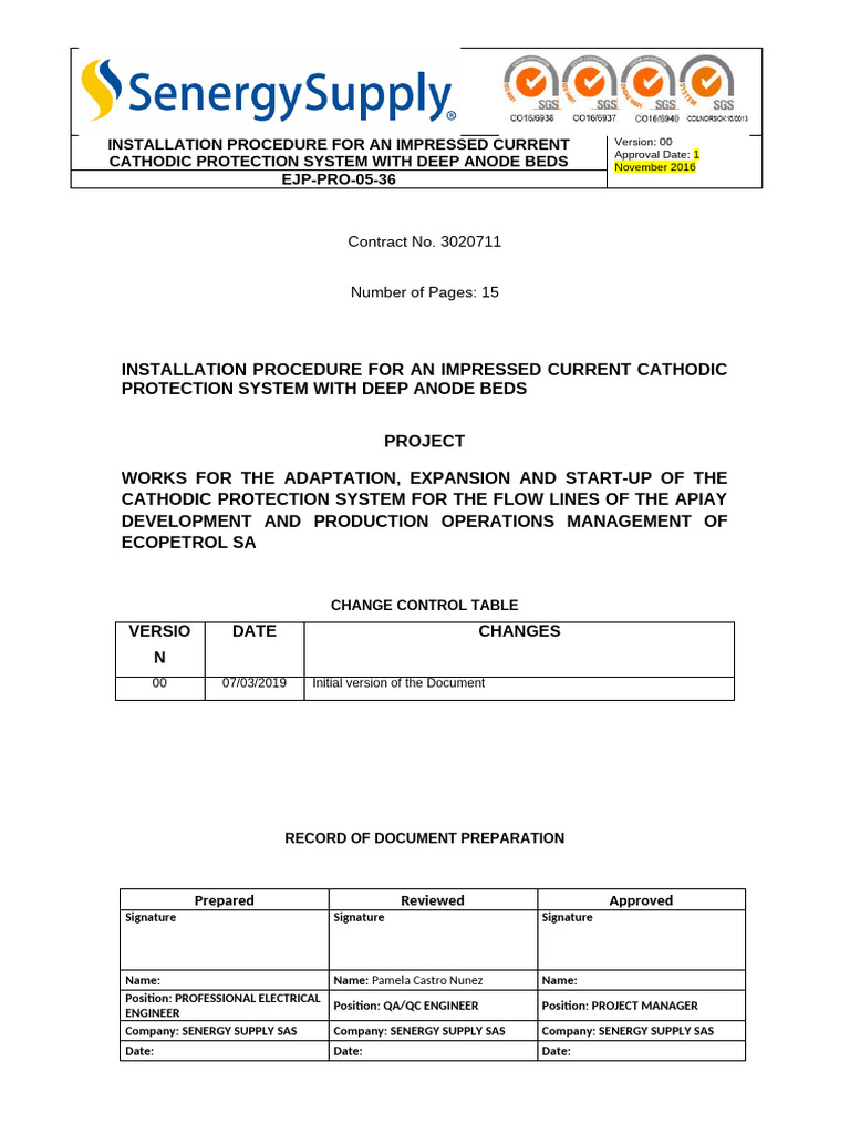 Ejp-Pro-05 Installation of A Cathodic Protection System Deep Beds | PDF ...