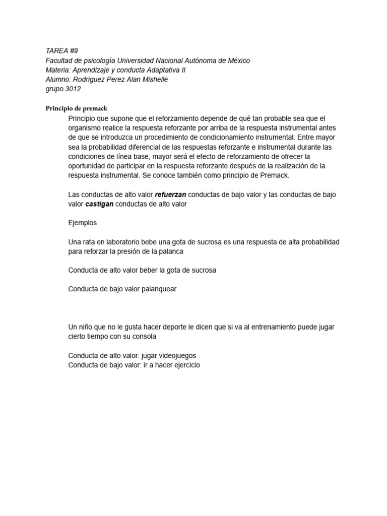 Principio de Premack en Psicología | PDF