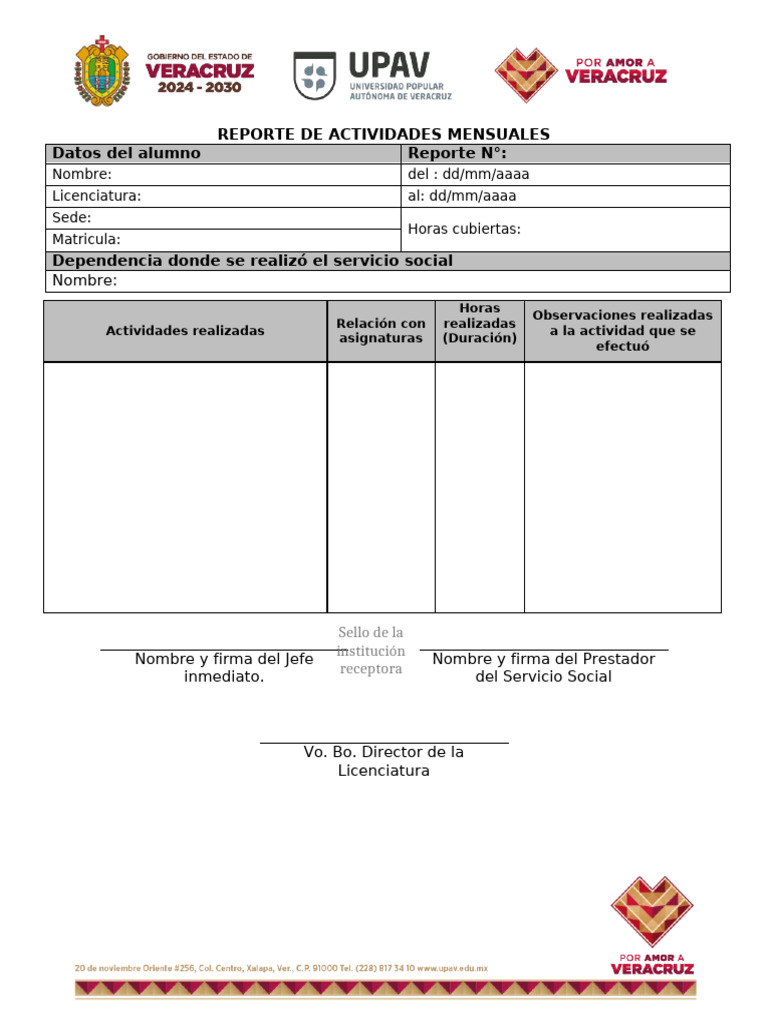 Reporte Mensual de Servicio Social | PDF