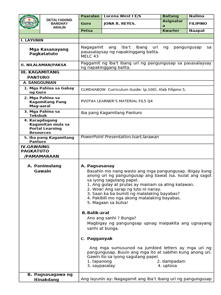DLP - FIL. Q4MELC 43 | PDF