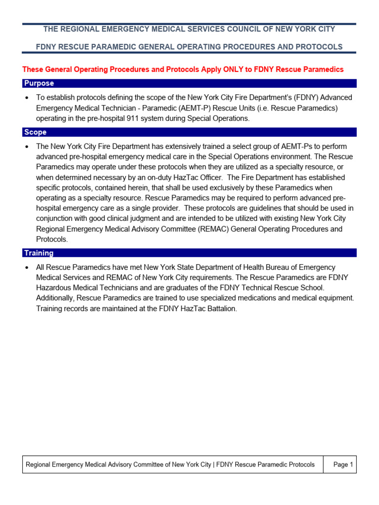 FDNY Rescue Paramedic Protocols Guide | PDF | Intravenous Therapy ...
