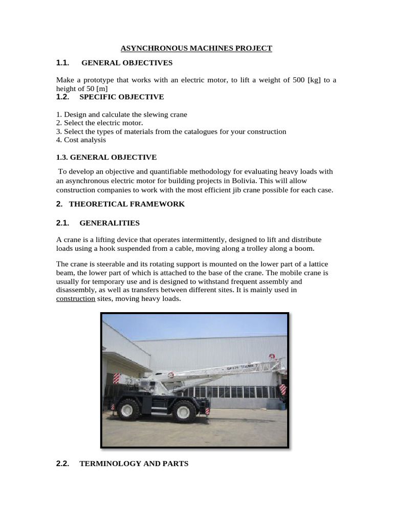Asynchronous Crane Design Project | PDF | Crane (Machine) | Electric Motor