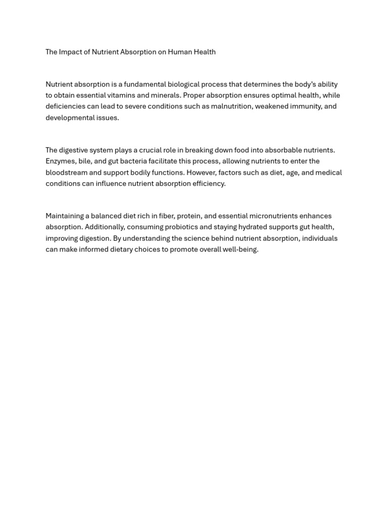 The Impact of Nutrient Absorption On Human Health | PDF