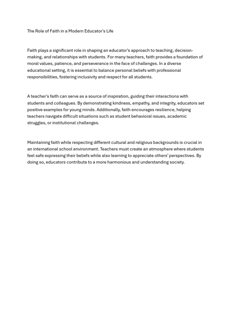 The Role of Faith in A Modern Educator | PDF