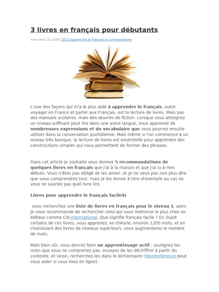 Livres en français pour débutants | PDF | Langue française | Blog