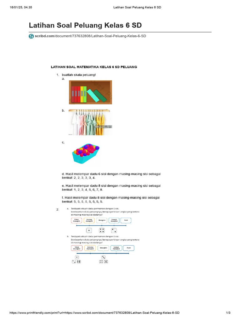Soal Peluang Matematika Kelas 6 SD | PDF