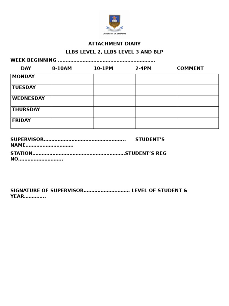 Weekly Attachment Diary Template | PDF