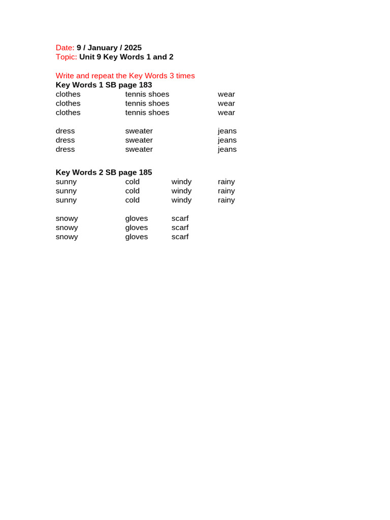 Key Words Unit 9 | PDF