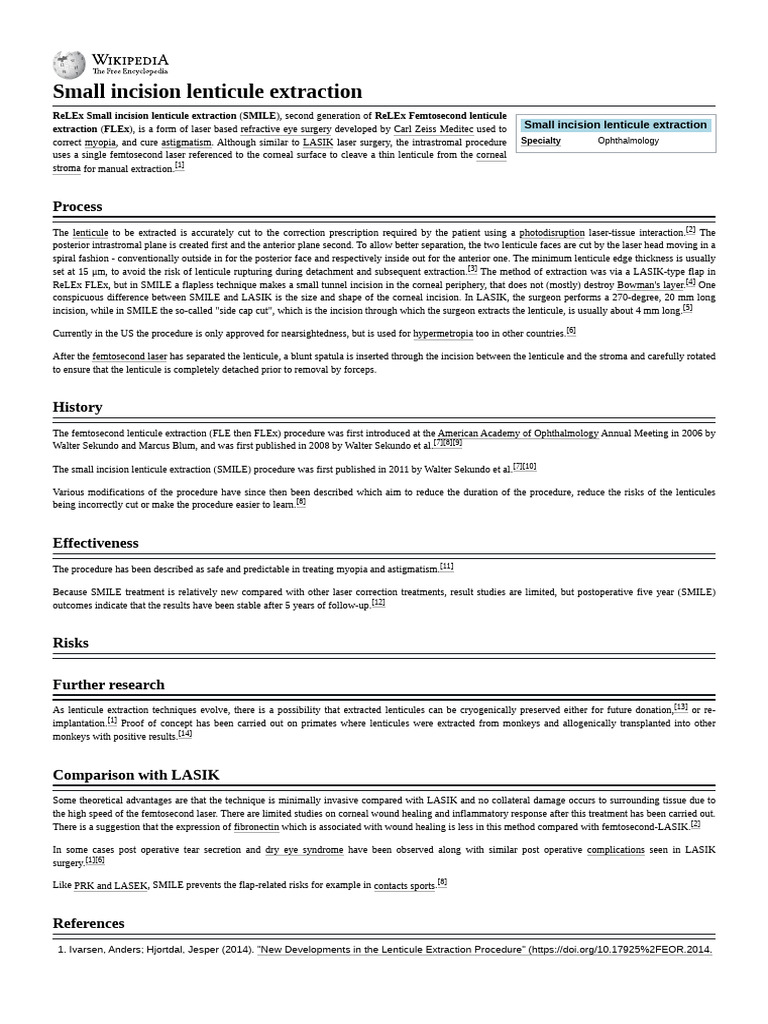 Small Incision Lenticule Extraction | PDF | Human Eye | Medical Procedures