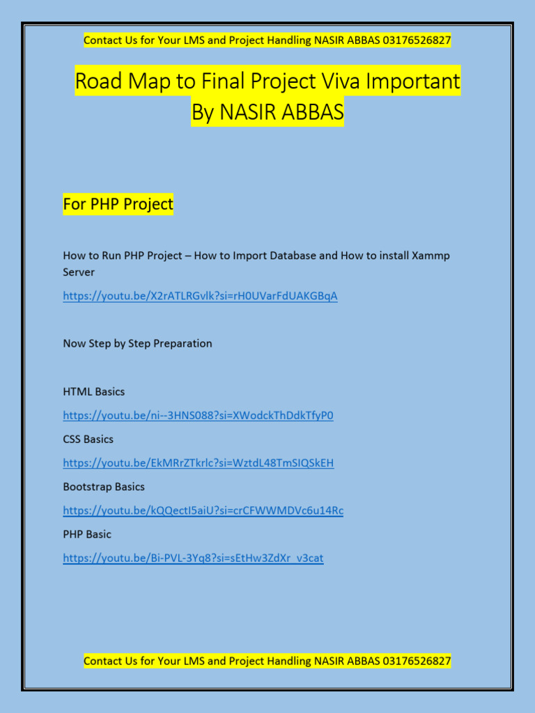 Road Map To Final Project Viva Important by NASIR ABBAS | PDF | Databases | Sql