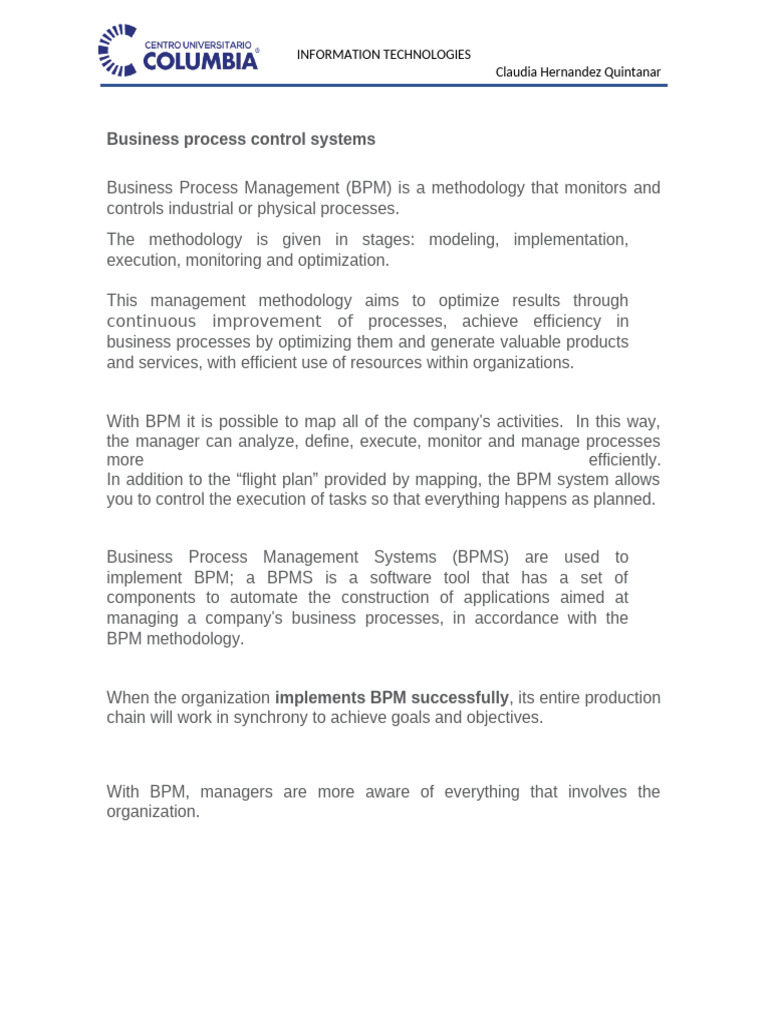 Business Process Control Systems | PDF