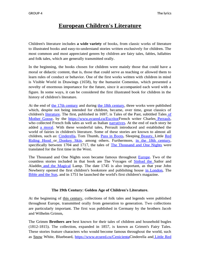 History of Children's Literature | PDF | Children's Literature | Fairy ...