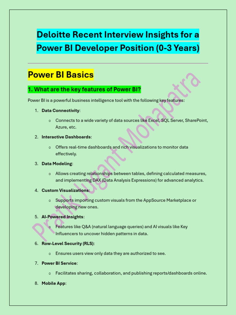 Deloitte Interview Insights For A Power BI Developer | PDF | Table (Database) | Data Management