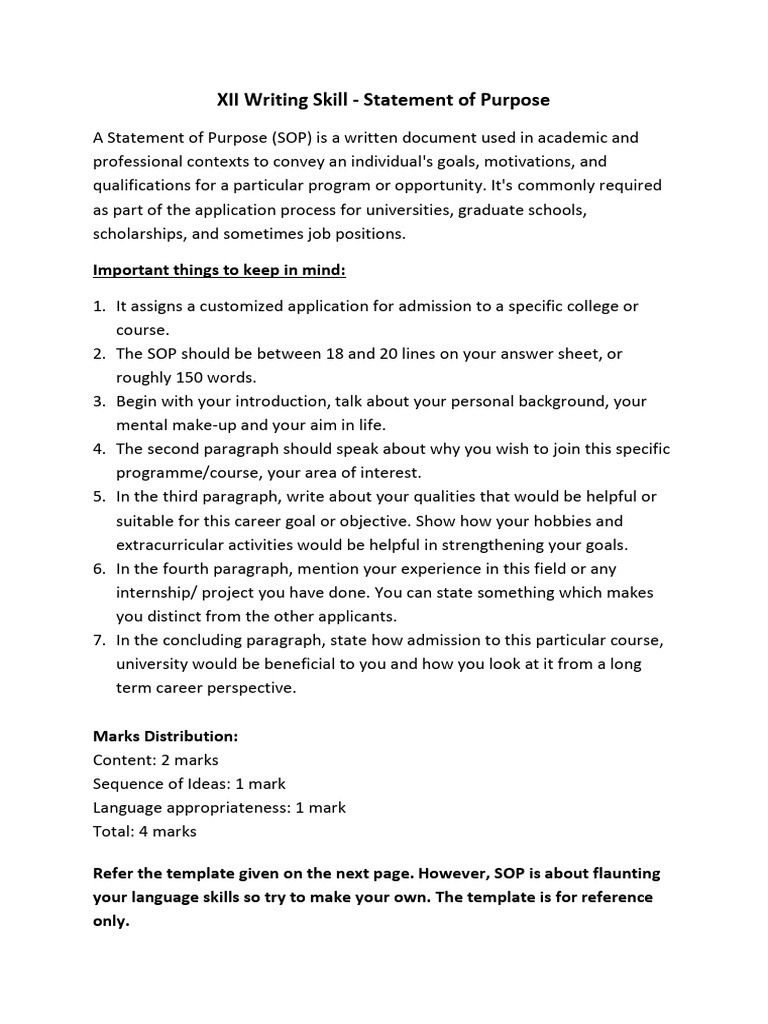 Statement of Purpose_ XII Writing Skills | PDF | Cognition | Learning