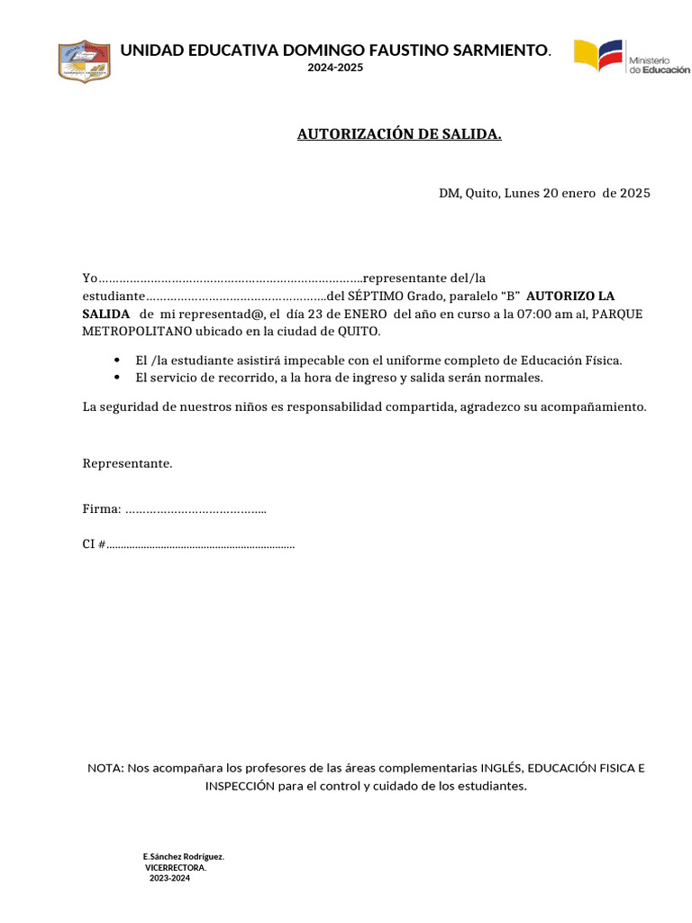 Autorizacion de Salida | PDF