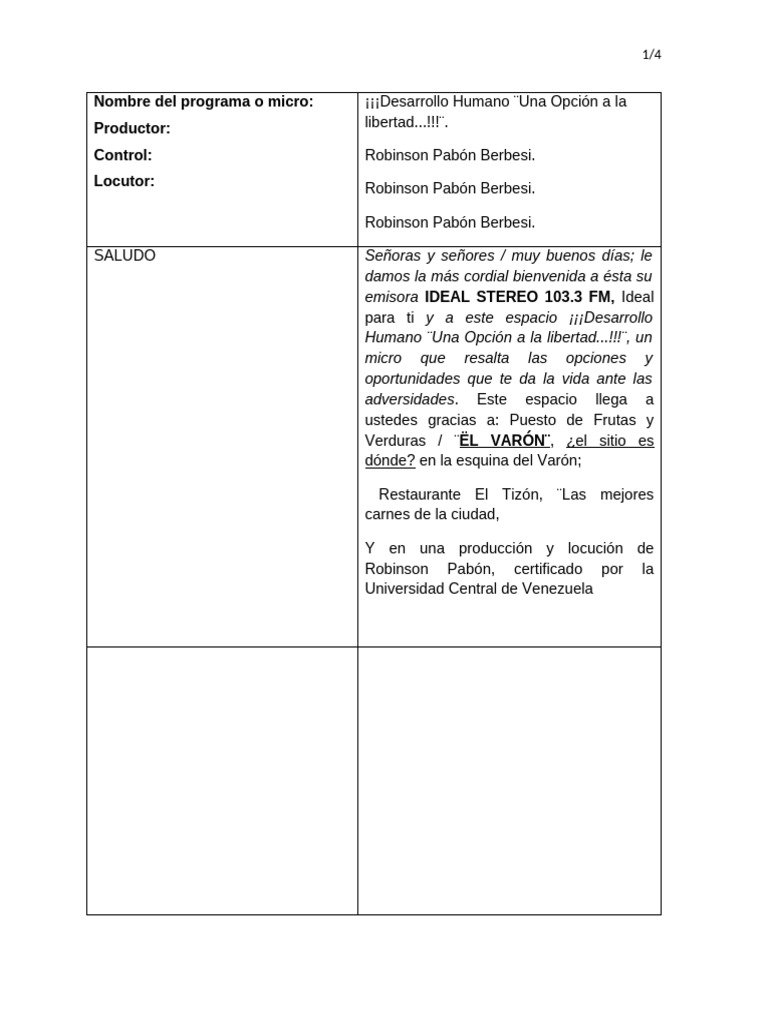 CORRECCIÓN DEL GUIÓN PARA PRUEBA FINAL Robinson Pabon B. | PDF
